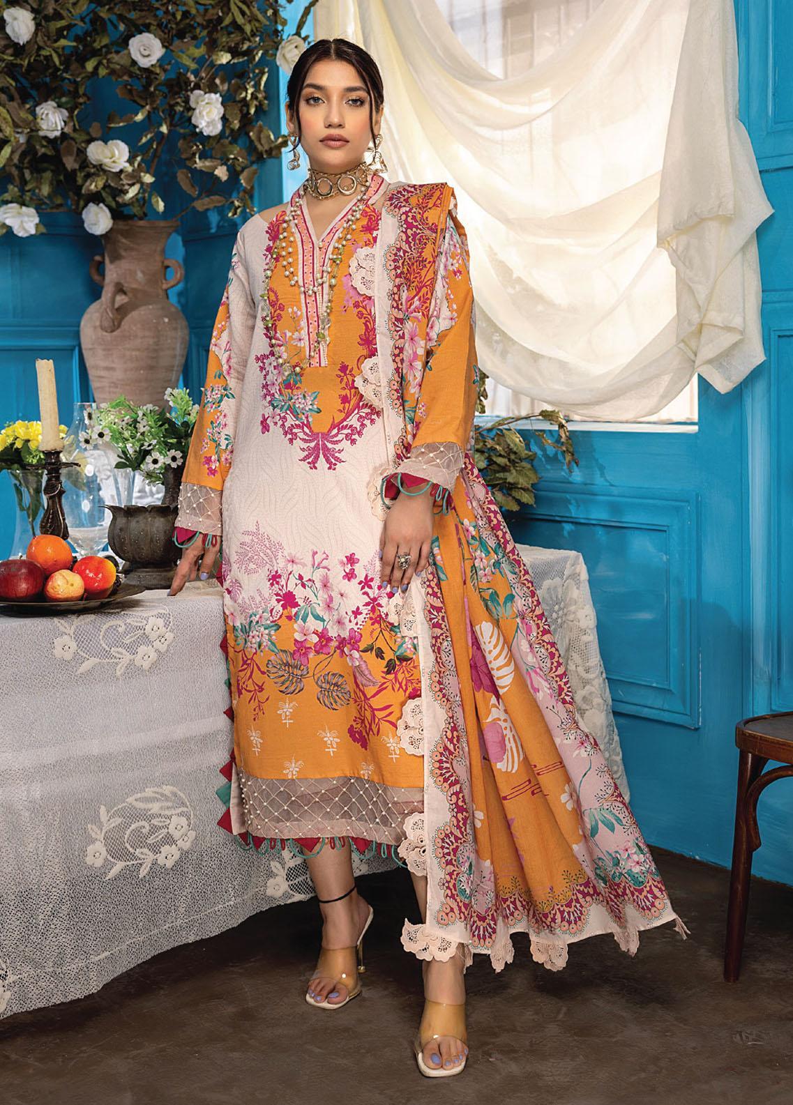 Aangan By Humdum Printed Lawn Suits Unstitched 3 Piece HD23AL D-06 - Summer Collection