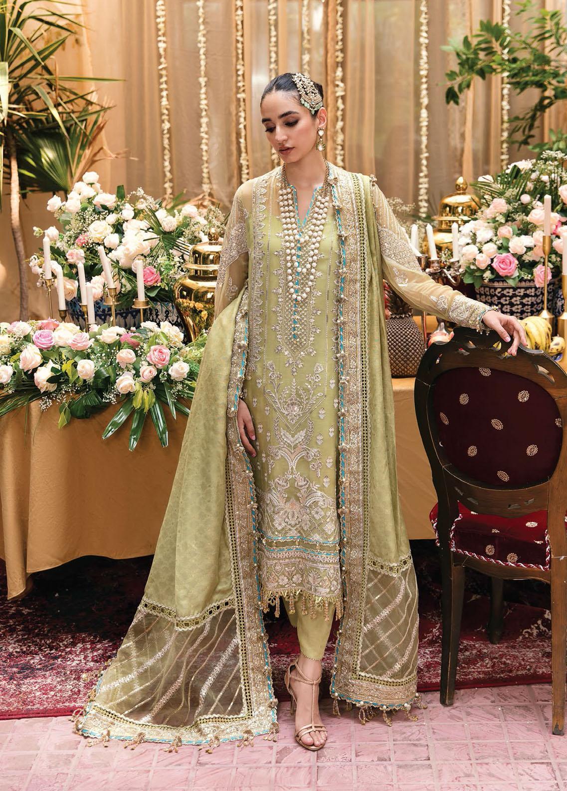 Ayzel By Afrozeh Embroidered Chiffon Suits Unstitched 3 Piece AF22A Shirini - Luxury Collection