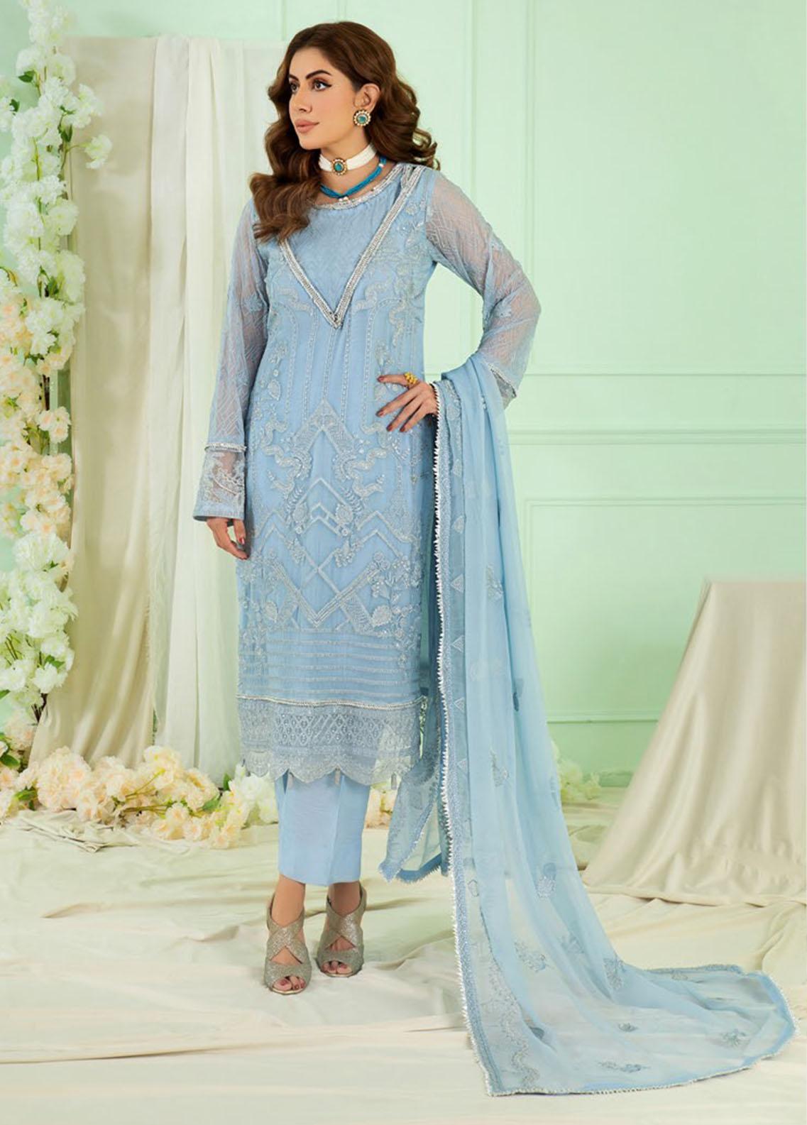 Belle Femme By Jasper Suiting Embroidered Chiffon Suits Unstitched 3 ...