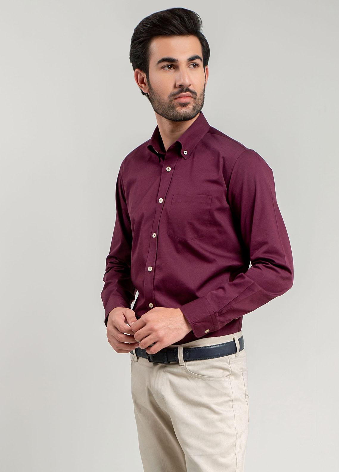 Brumano Cotton Casual Shirts for Mens - Basic Maroon Button Down Shirt