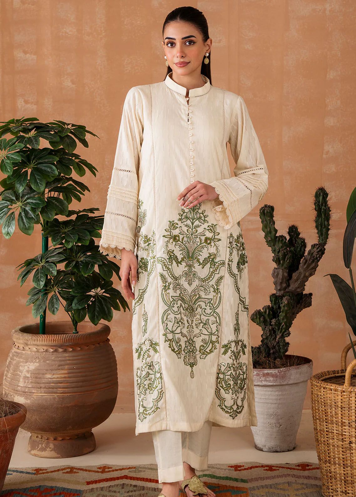 Declare Pret Embroidered 2 Piece Suit P1033-Cream