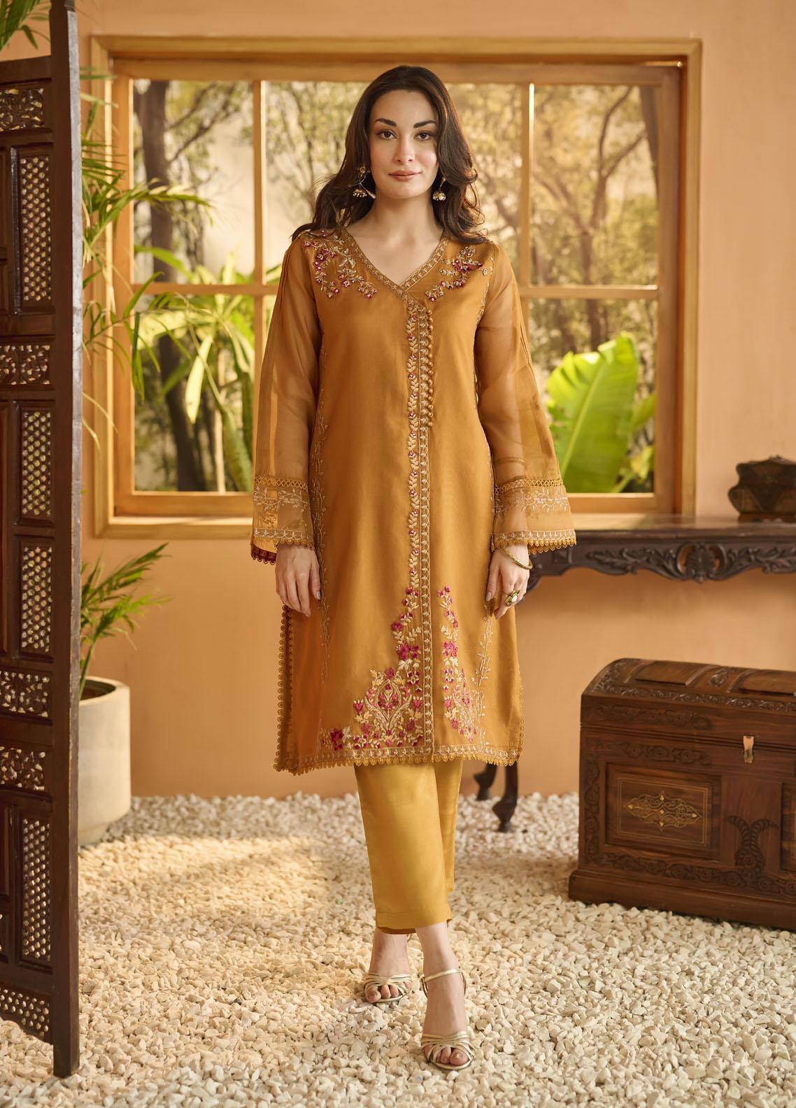 Dhanak Pret Kurta DA-1692 MUSTARD