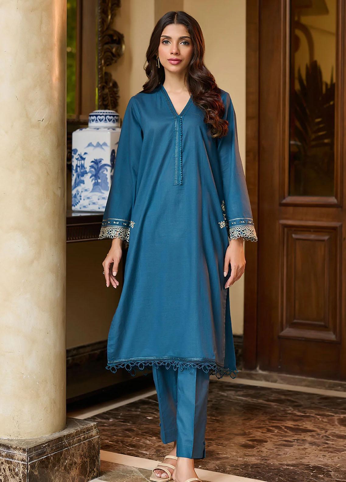Dhanak Pret Embroidered 2 Piece Suit DC-2215 TURQUOISE BLUE