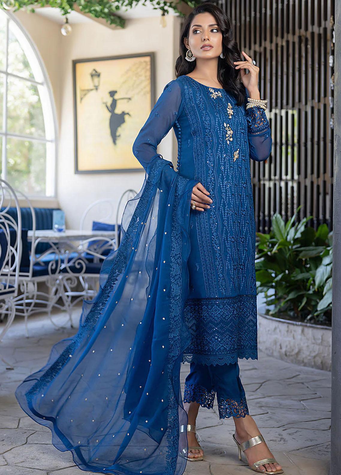 Ensembles By Azure Embroidered Chiffon Suits Unstitched 4 Piece AZU23ES ...