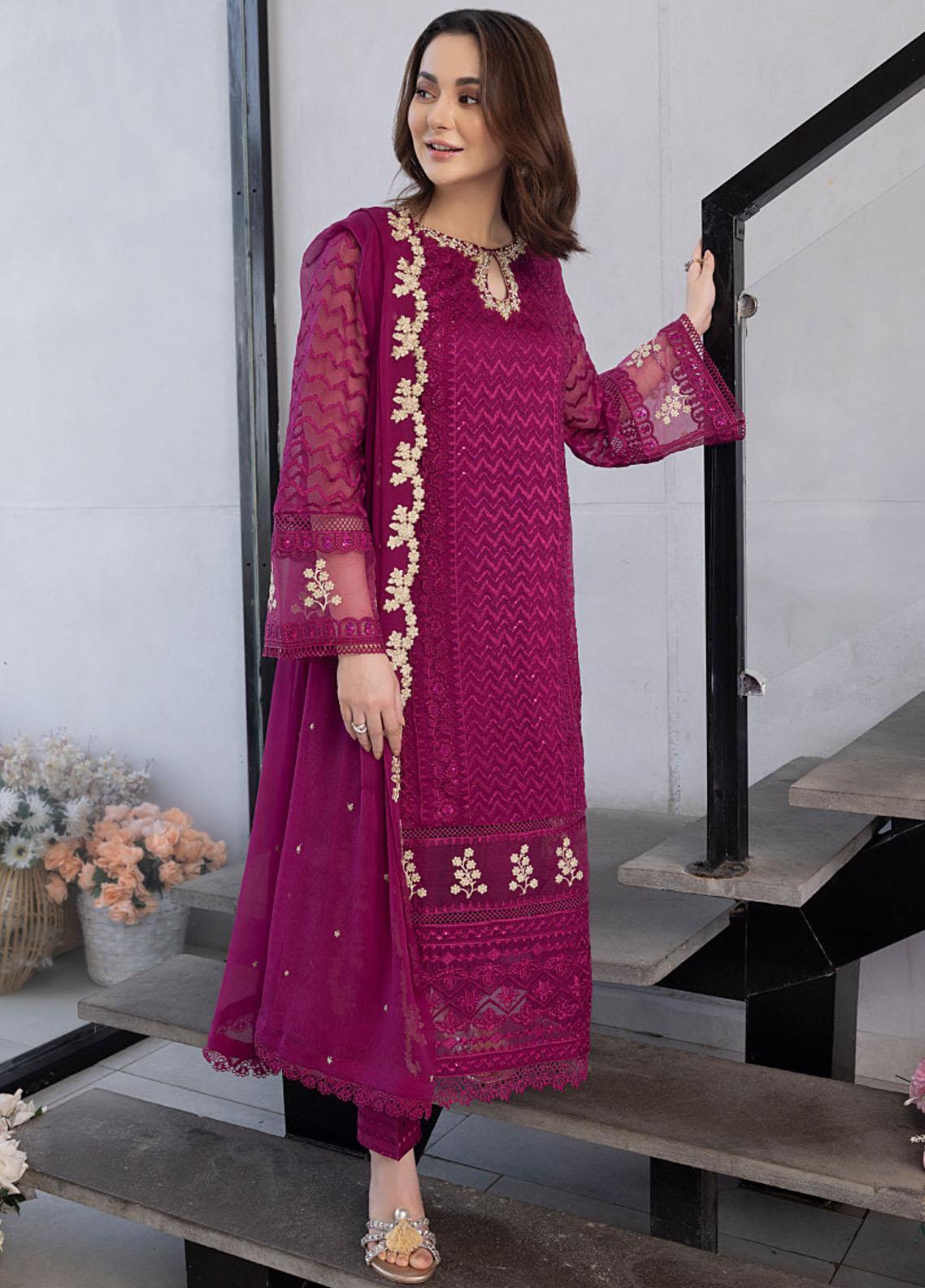 Ensembles By Azure Embroidered Chiffon Suits Unstitched 4 Piece ...