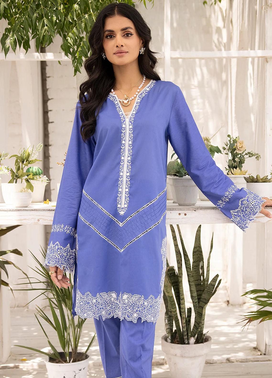 Florance By Meerak Embroidered Lawn Suits Unstitched Kurties MRK23F Tanzanite - Summer Collection