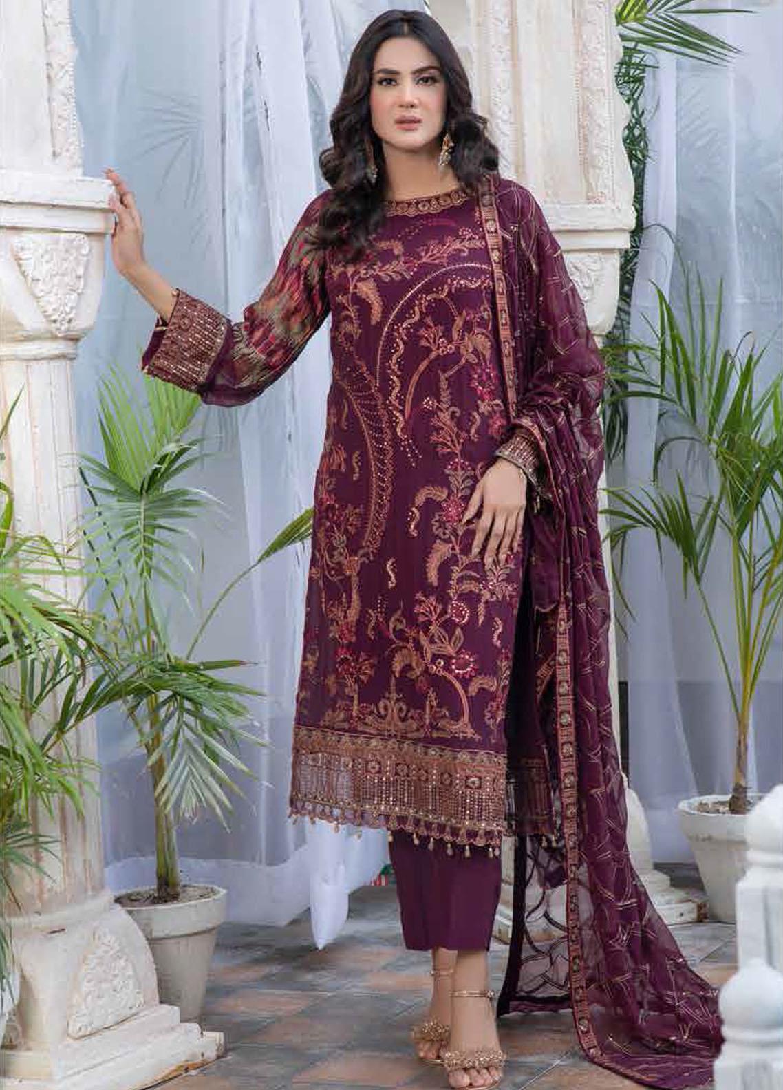 Jasper Suiting Embroidered Chiffon Suits Unstitched 3 Piece JS23SJ D ...