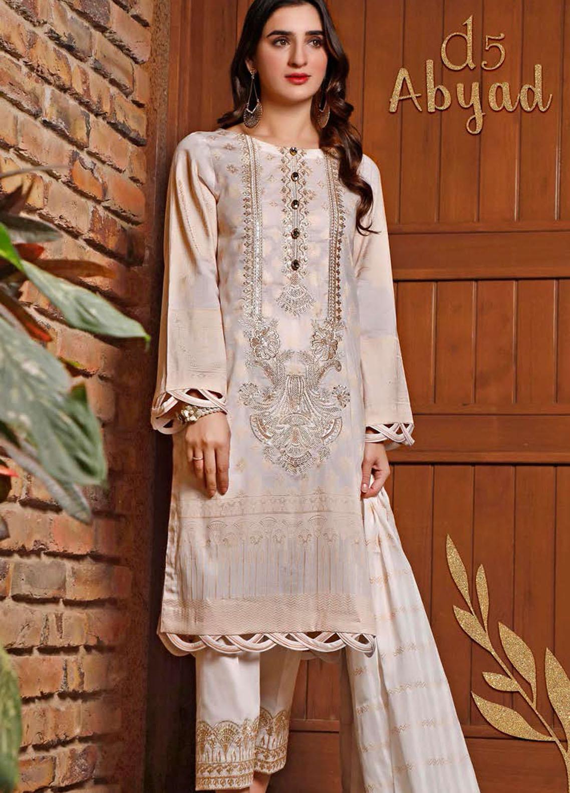 Libaas Embroidered Jacquard Suits Unstitched 3 Piece LB21J 05 Abyad - Luxury Collection