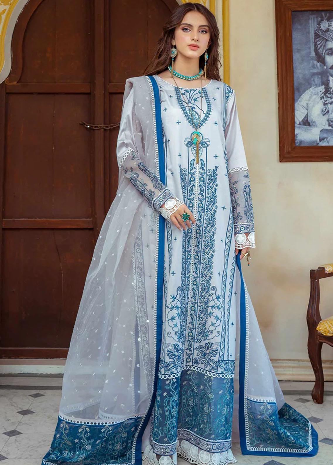 Maryum N Maria Luxury Pret Embroidered Lawn 3 Piece Suit BARELY BLUE