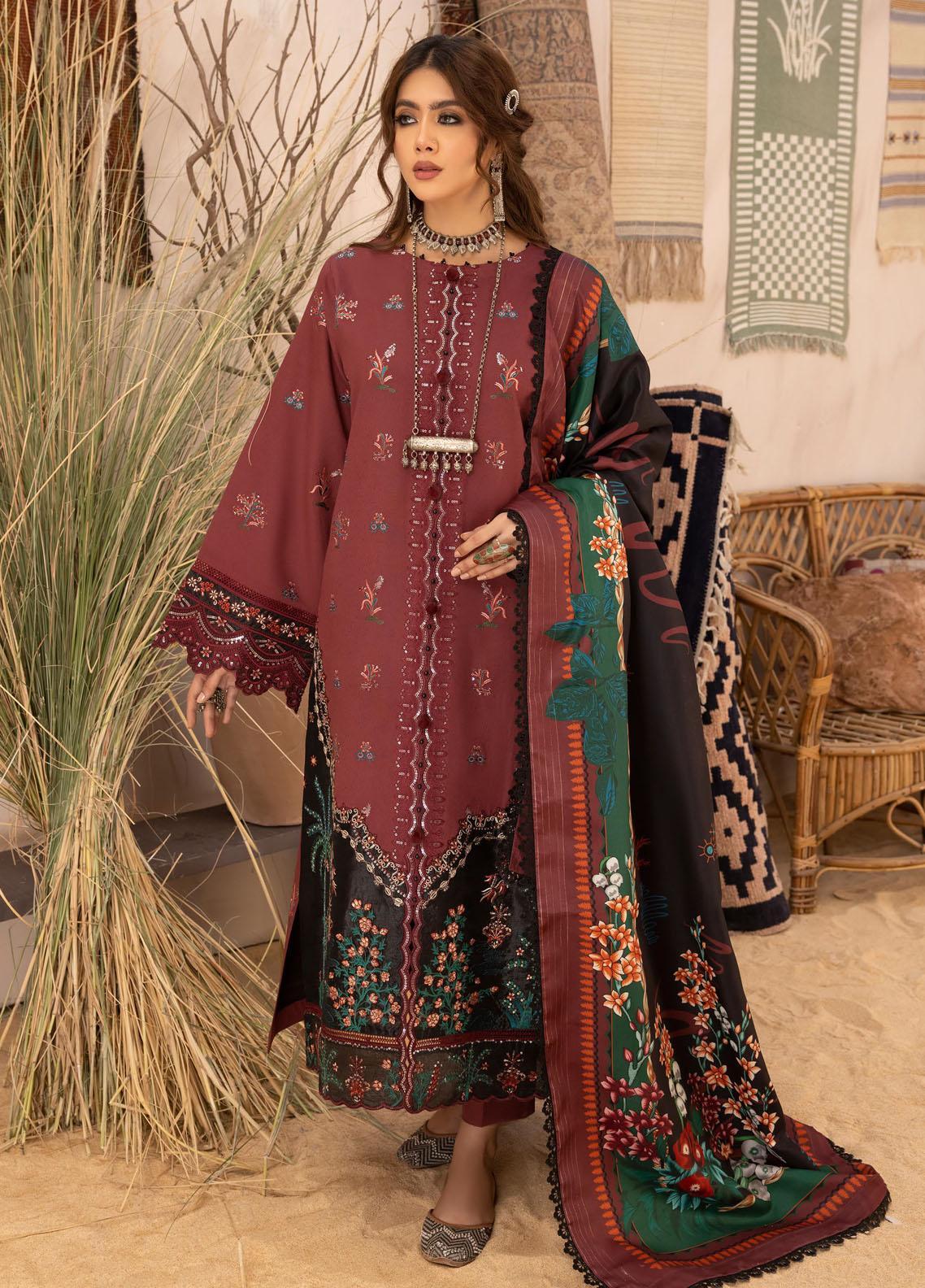 Maya By Bin Ilyas Embroidered Karandi Suits Unstitched 3 Piece BI23MY 1901-B - Winter Collection