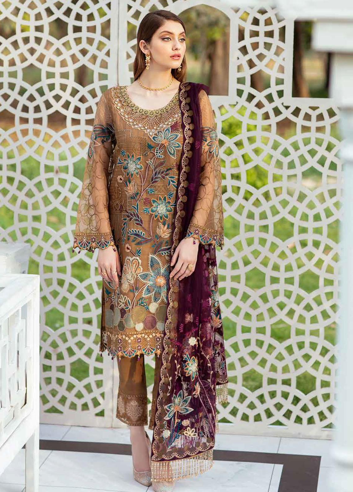 Minhal by Ramsha Embroidered Organza Suits Unstitched 3 Piece RSH21M-4 ...
