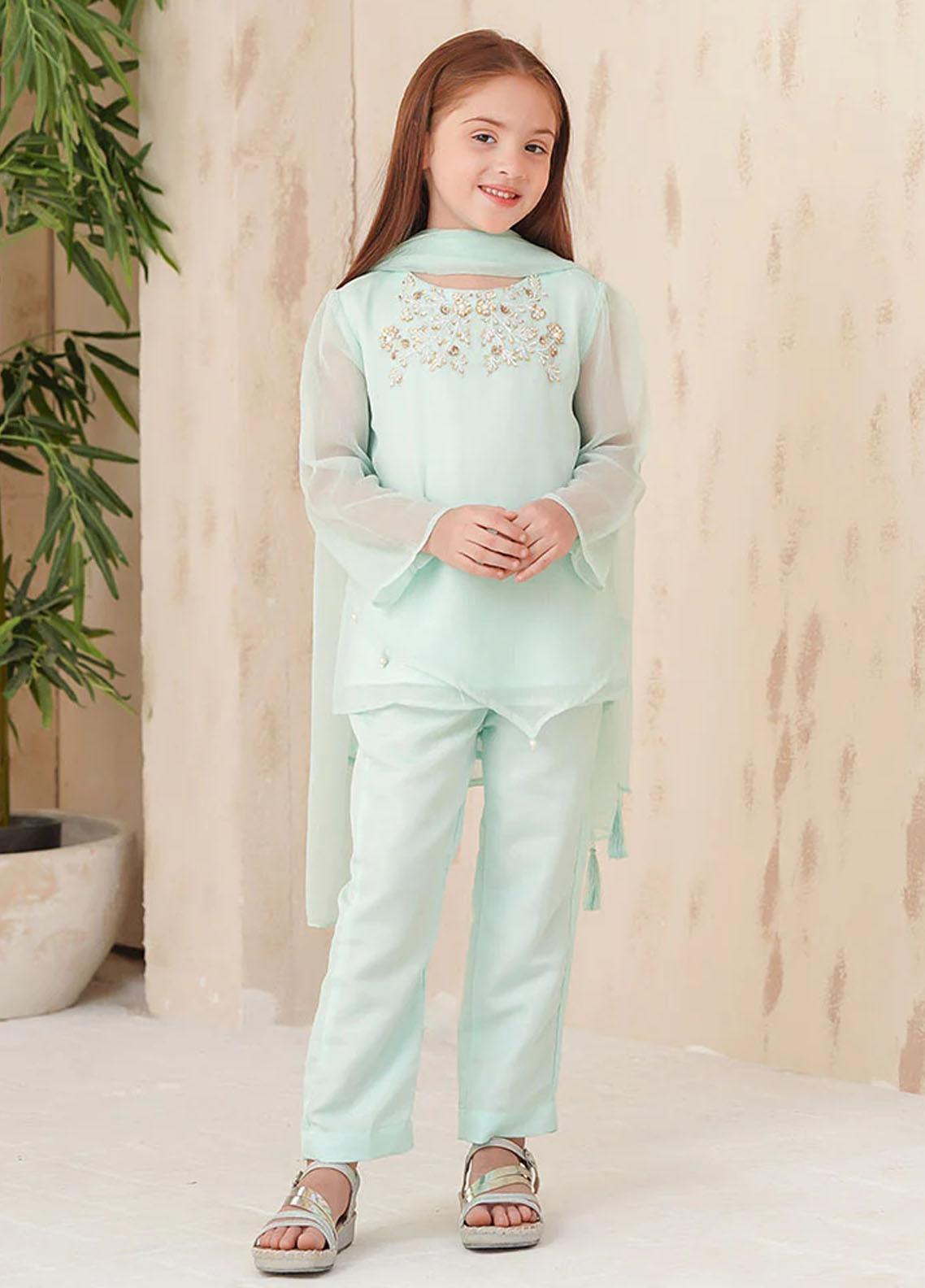 Ochre Chiffon Fancy 3 Piece Suit for Girls - OFW-AC-05