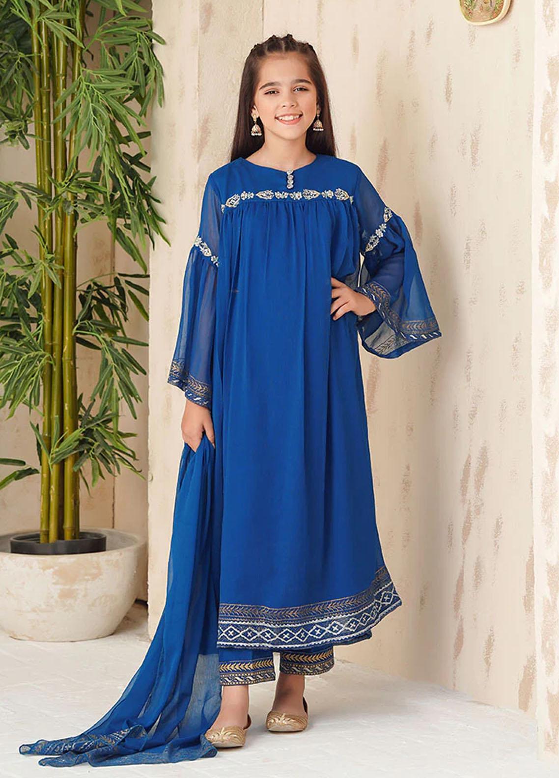 Ochre Chiffon Fancy 3 Piece Suit for Girls - OFW-AC-01