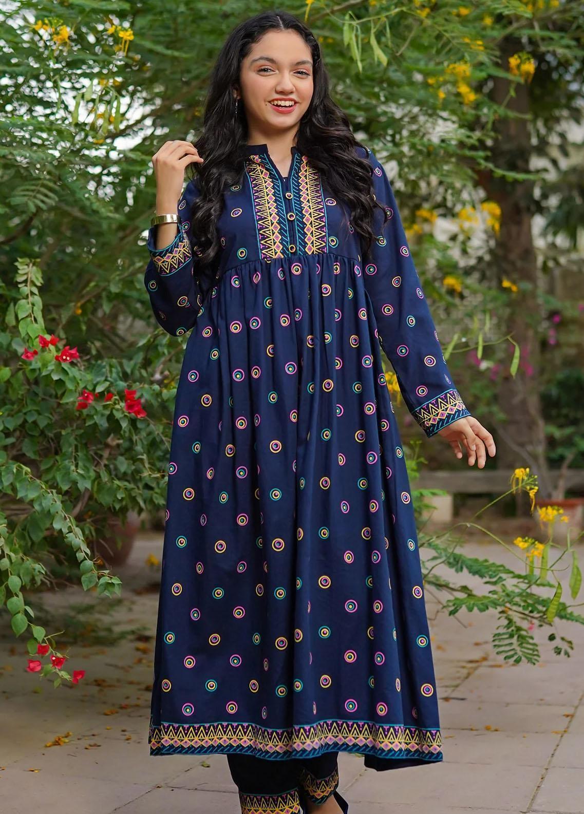 Ochre Cotton Printed 2 Piece Suit for Girls - OFW-LD-03