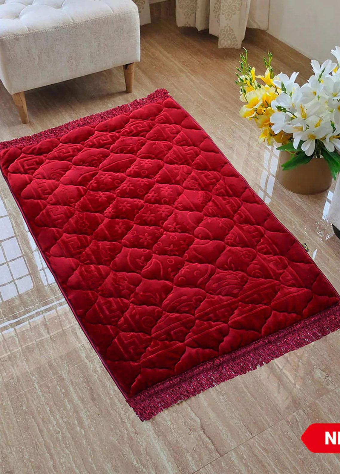 Plush Mink Mughal Janamaz Embossed Prayer Mat- Ruby - Prayer Mats