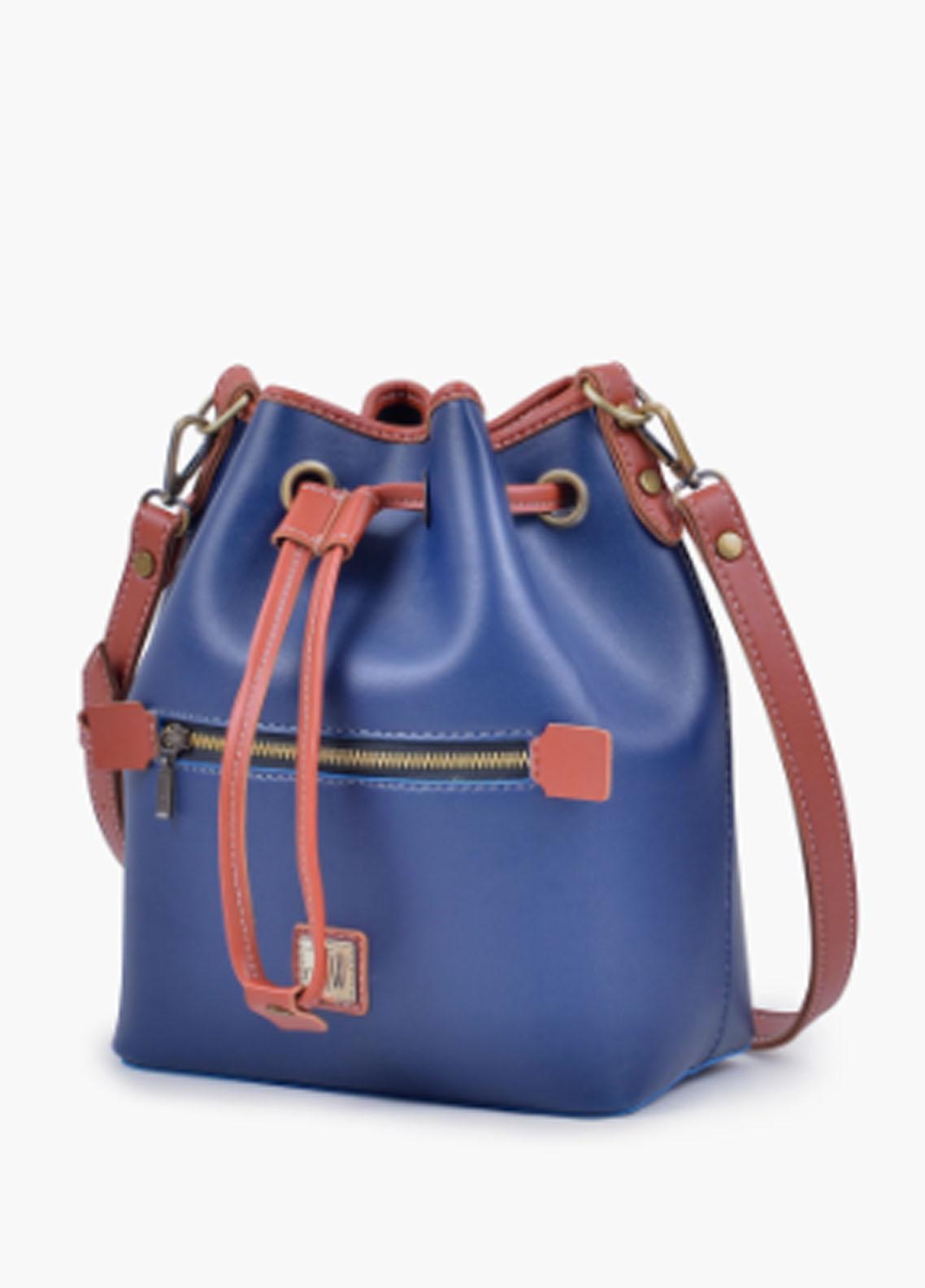 RTW Creation Shoulder Bag Dbl-08 Blue And Rust Bucket Bag With Zipper ...