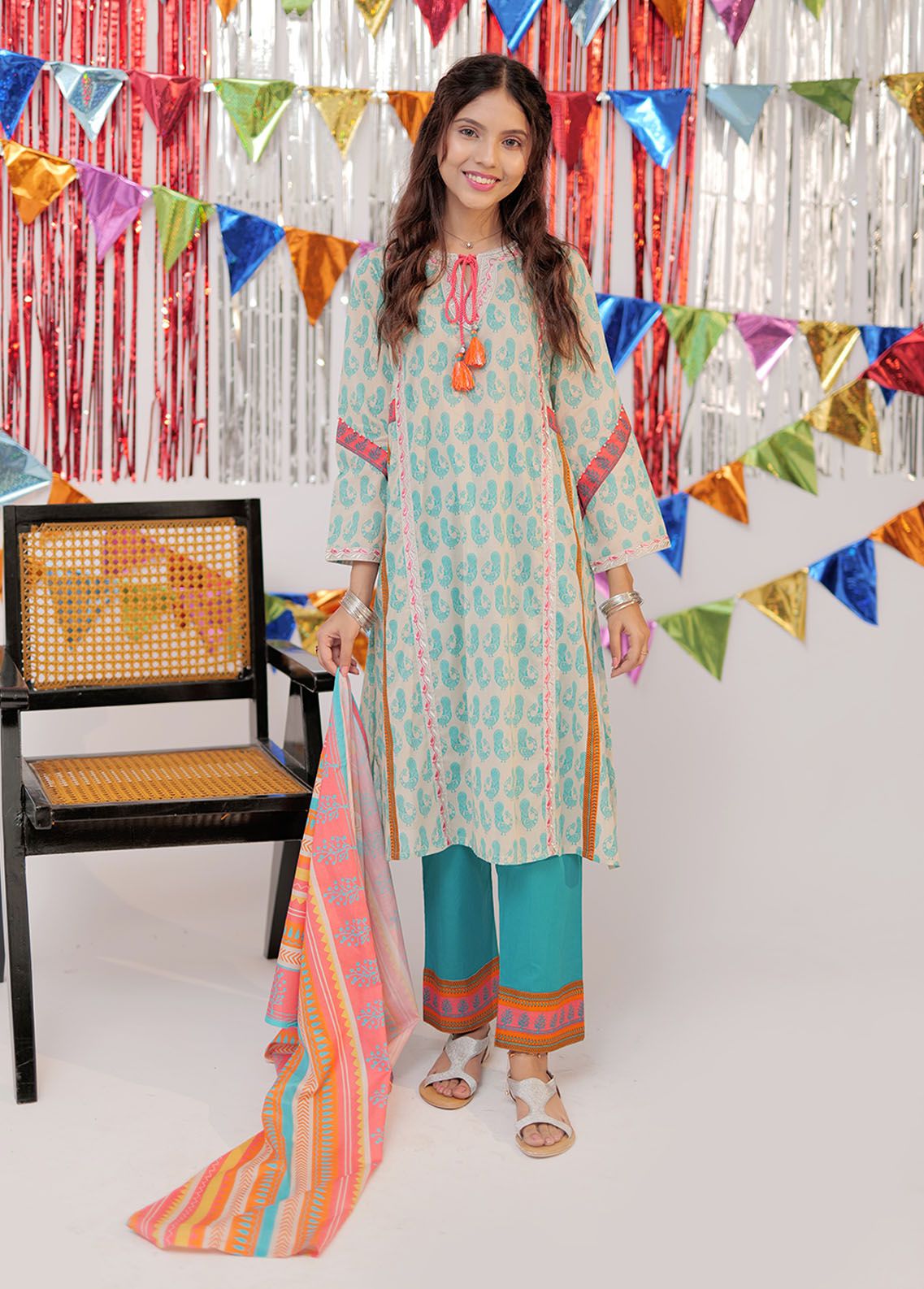 Senorita Cotton Casual 3 Piece Suit for Girls - GAD-02274-BGE/MCL