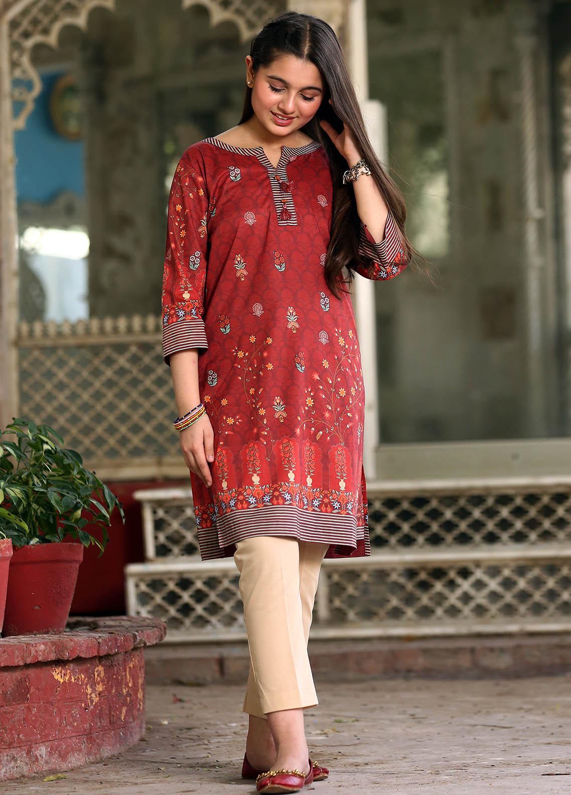 Waniya Lawn Printed Girls 2 Piece Suit - WKA20-23D SCARLET MAGIC