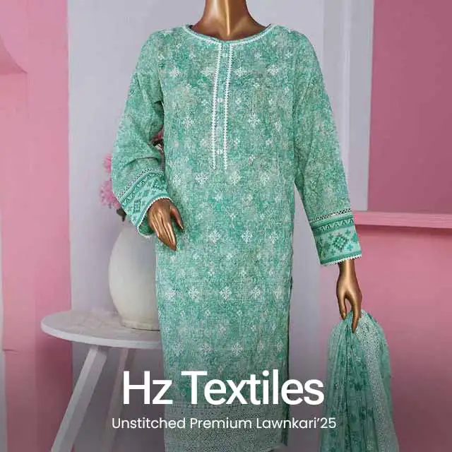 HZ Textiles Unstitched Premium Lawnkari Collection 2025 | Sanaulla Store