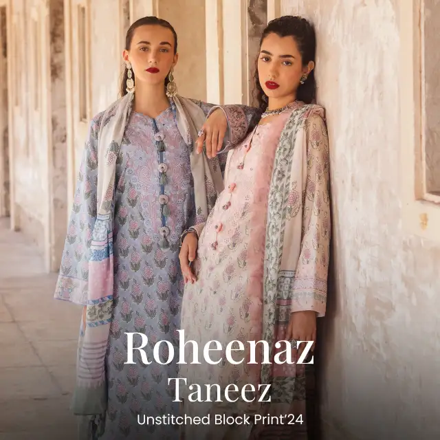 Taneez By Roheenaz Unstitched Block Print Collection 2024 | Sanaullah Store